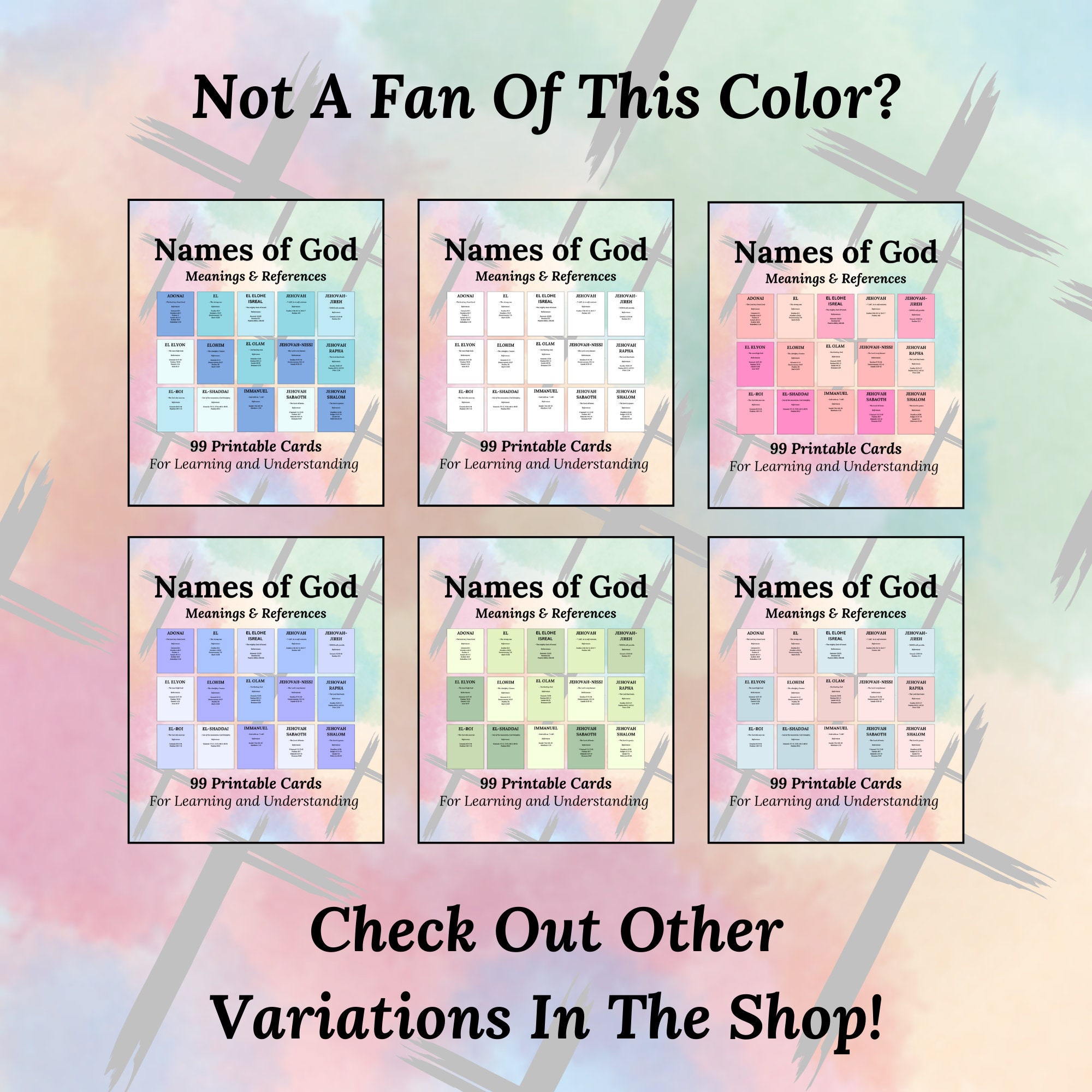 Names of God Printable Cards, Bible Cards, Inspirational Biblical Study Cards With Assorted ...