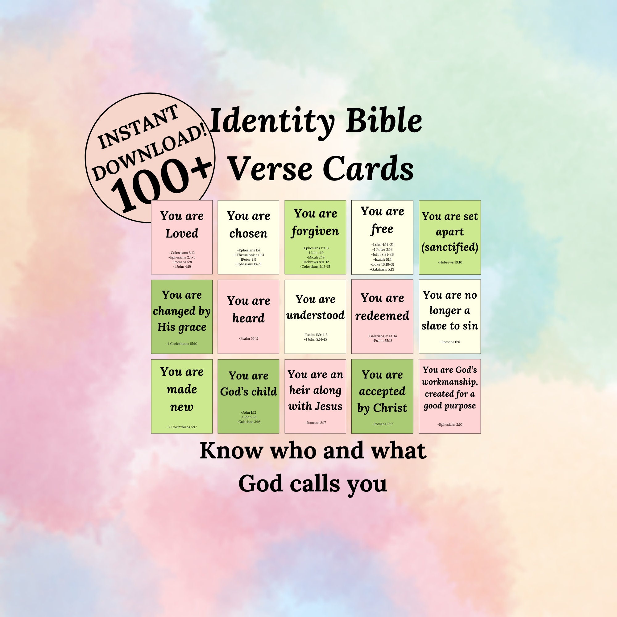 Printable Identity Bible Verse Cards, Biblical Inspirational Prayer ...