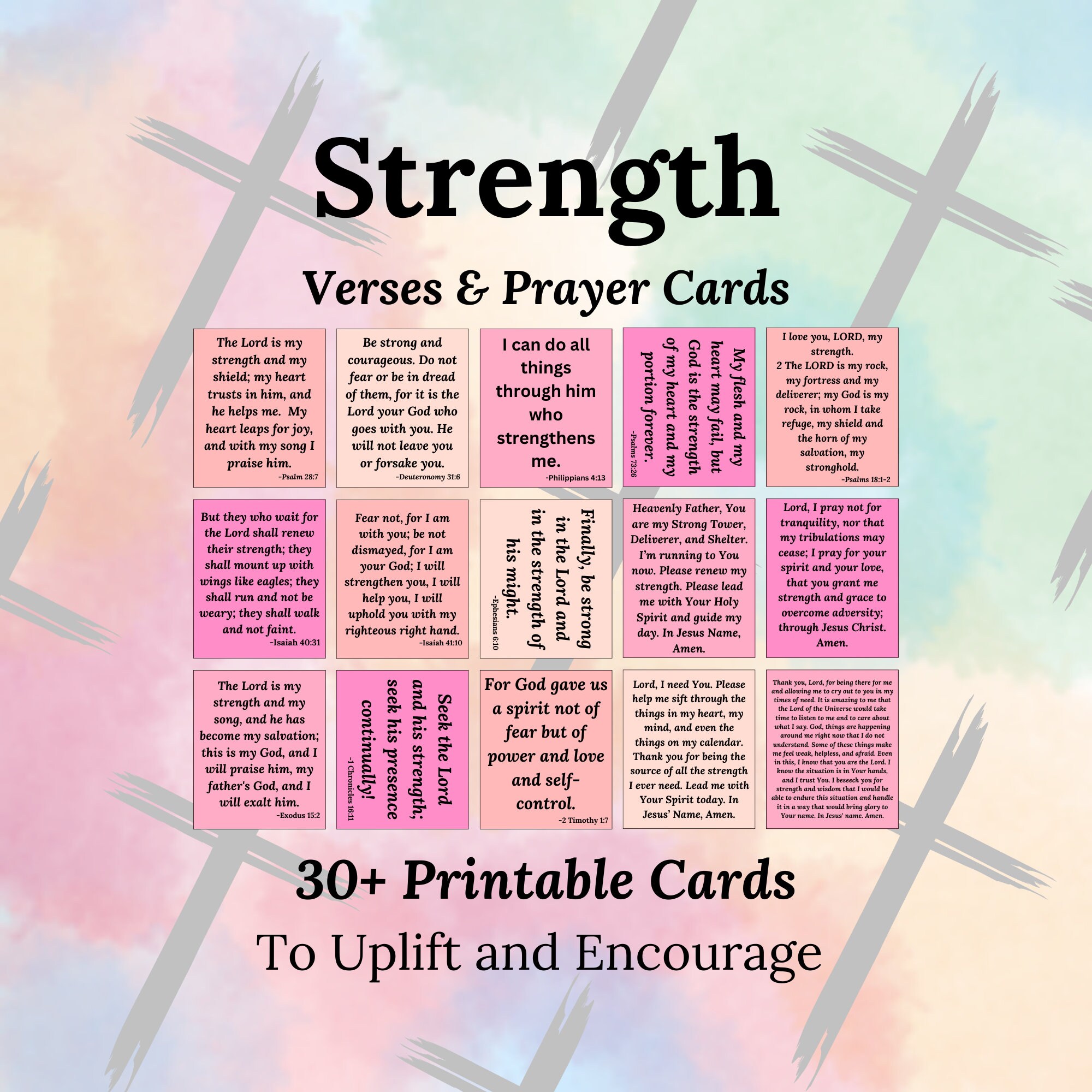 30 Strength Themed Bible Verses, With 6 Prayer Cards Included 30 ...