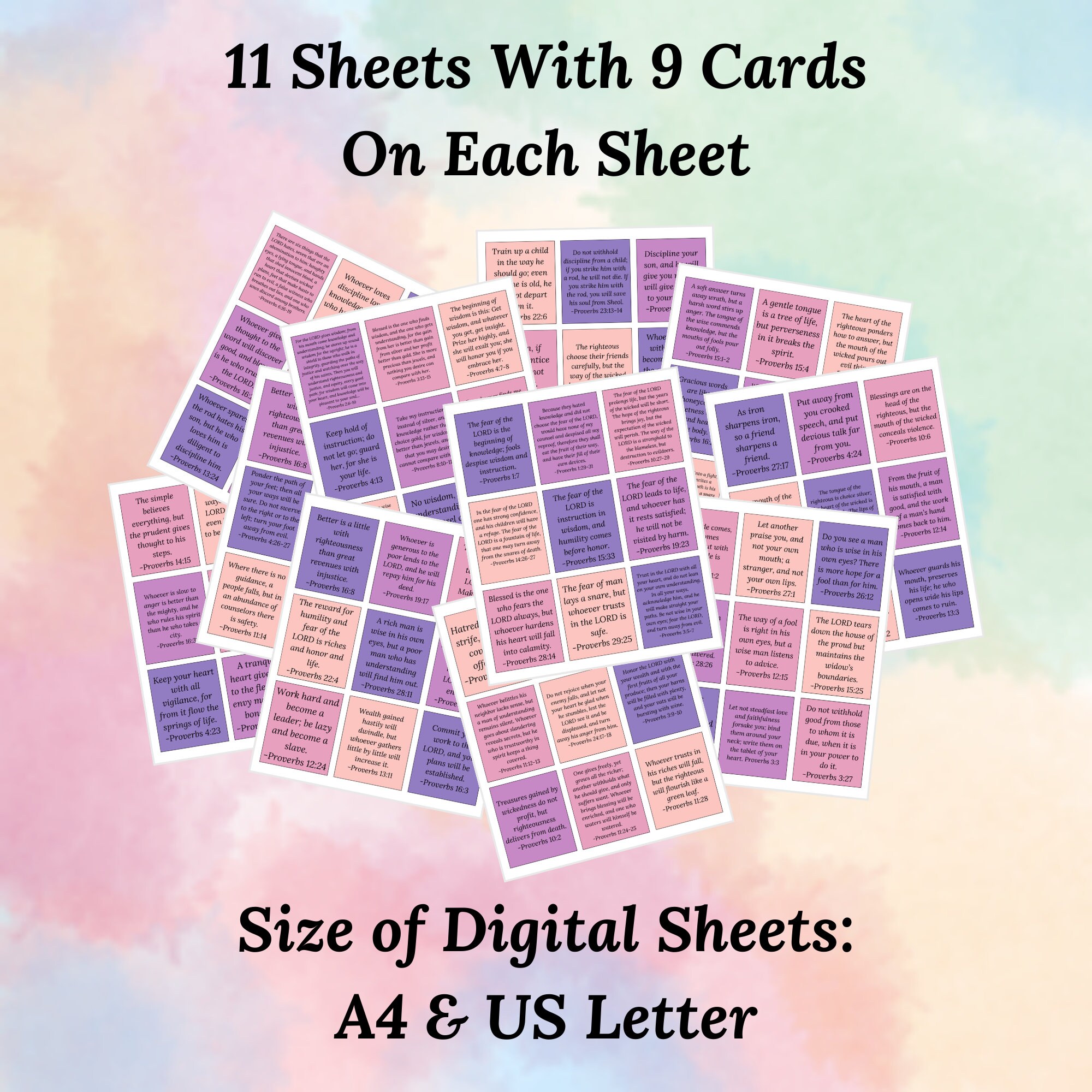 99 Proverbs Bible Verse Cards, Printable Prayer Cards, Inspirational ...