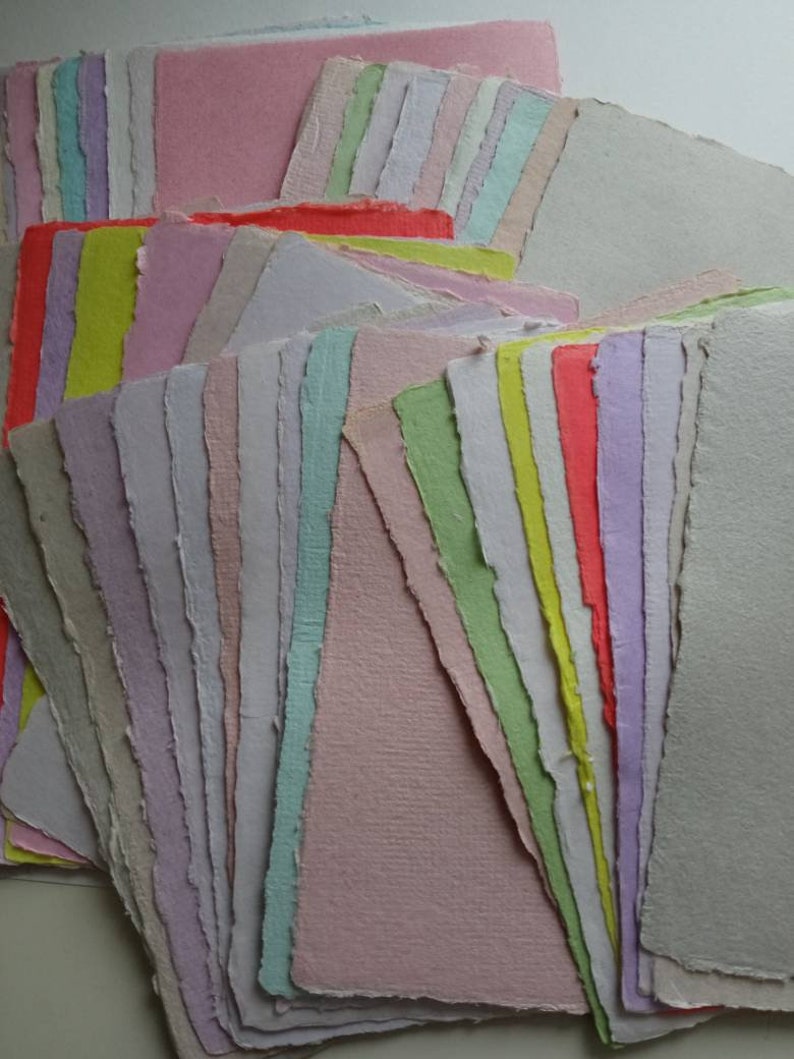 A6 Handmade Paper Deckle Edges Paper Mixed Colour Pack X 10 Sheets - Etsy