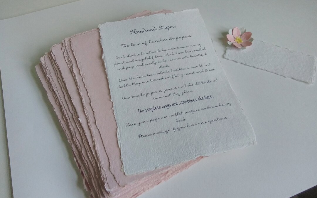 Handmade Deckled Edged Cotton Mix Paper A6 All Colours, Rose, Blush ...