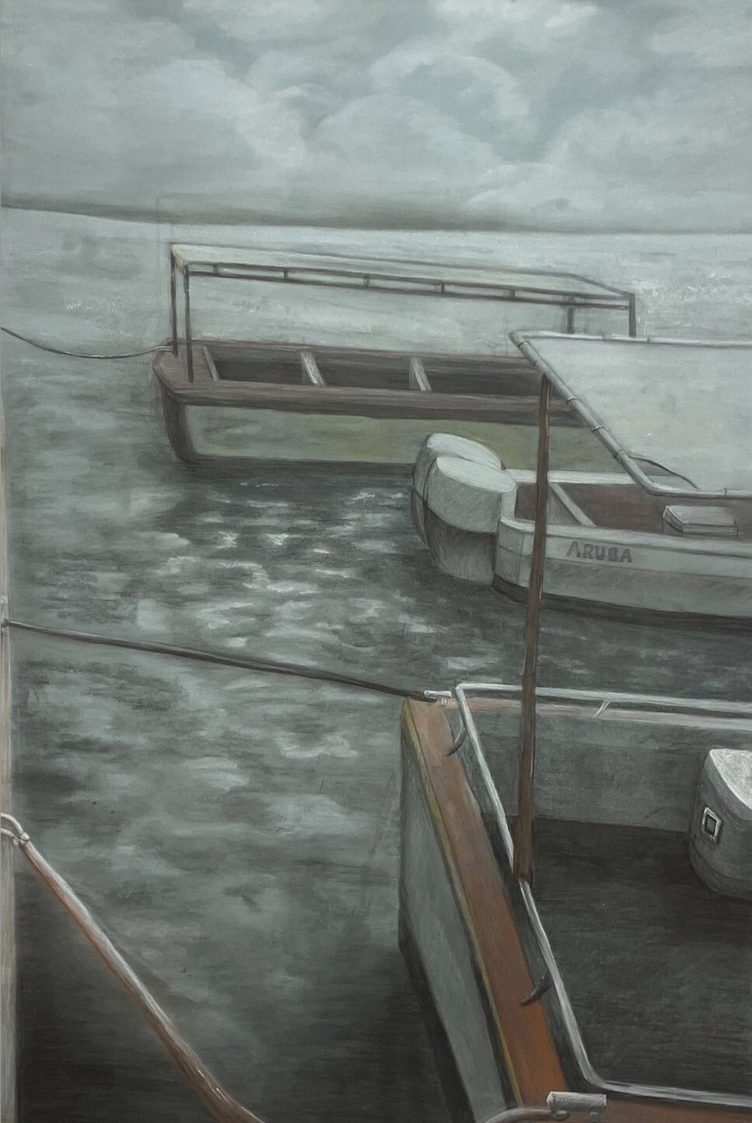12x18in Charcoal and Pastel Drawing of Aruba Boats - Etsy