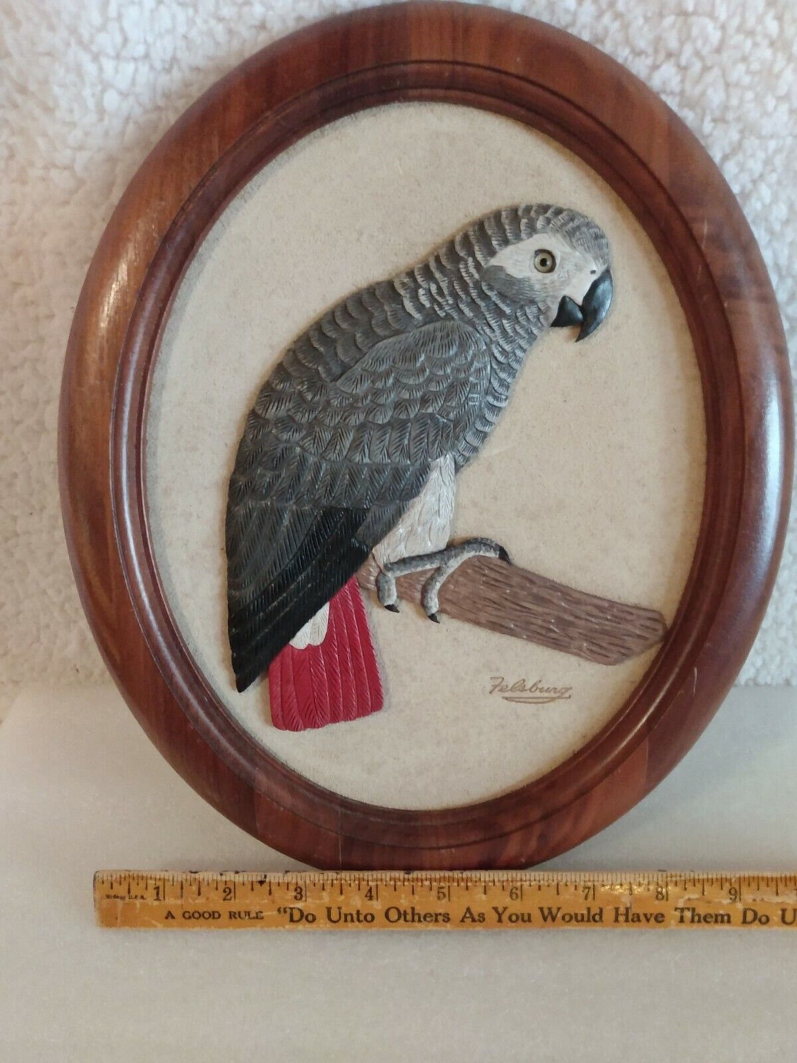 Wildlife Carvings in Leather Parrot by Thomas & Mary Felsburg Framed ...