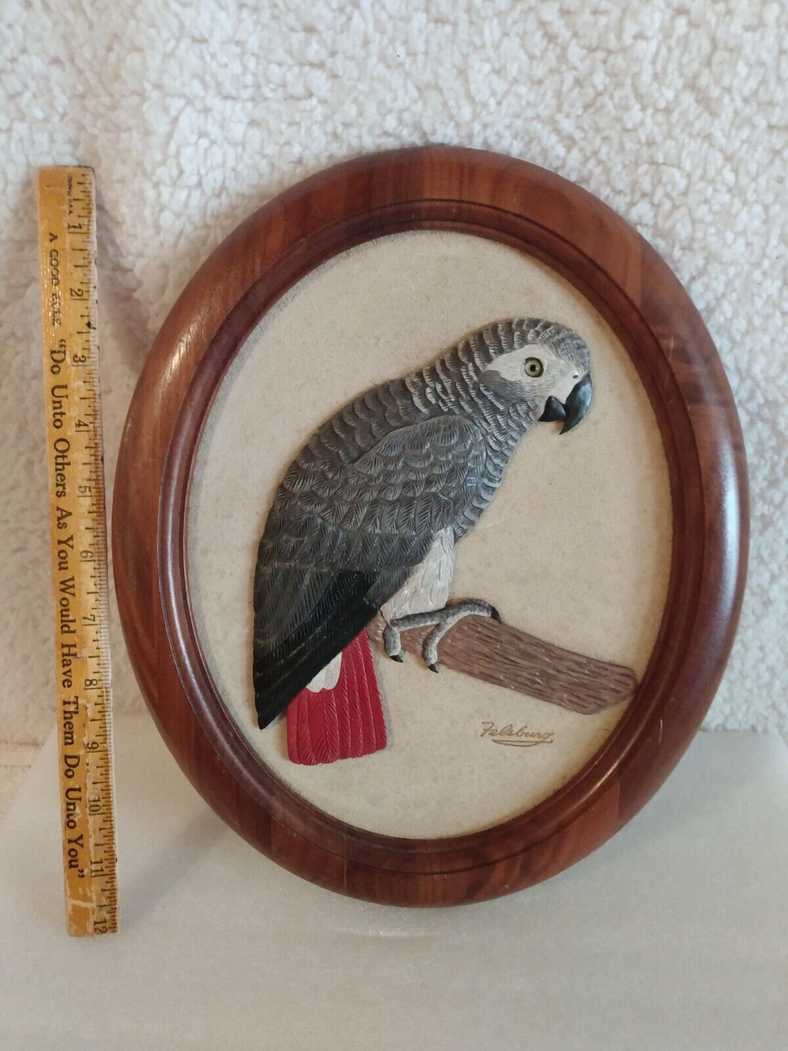 Wildlife Carvings in Leather Parrot by Thomas & Mary Felsburg Framed ...