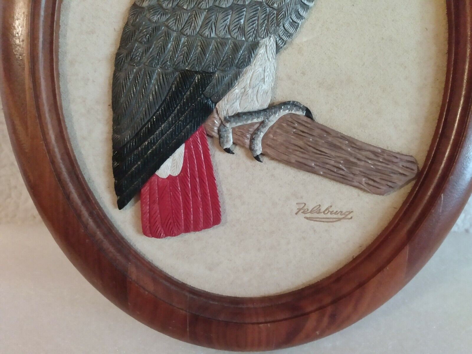 Wildlife Carvings in Leather Parrot by Thomas & Mary Felsburg Framed ...