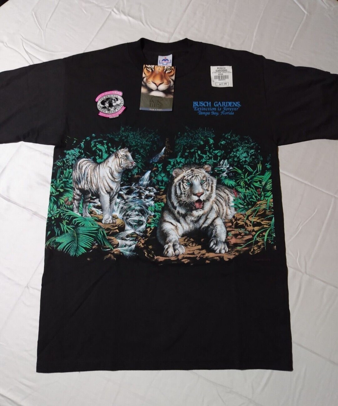 Busch Gardens White Tiger Jungle Single Stitch Mens Black T-shirt Size ...