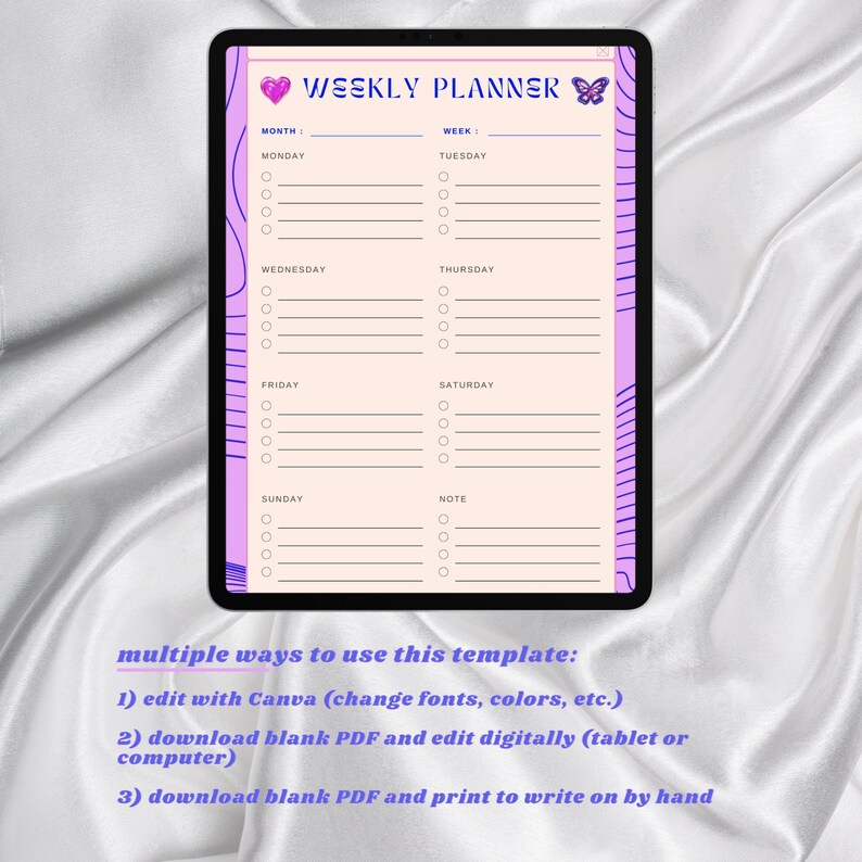 Editable Weekly Planner Template - Etsy