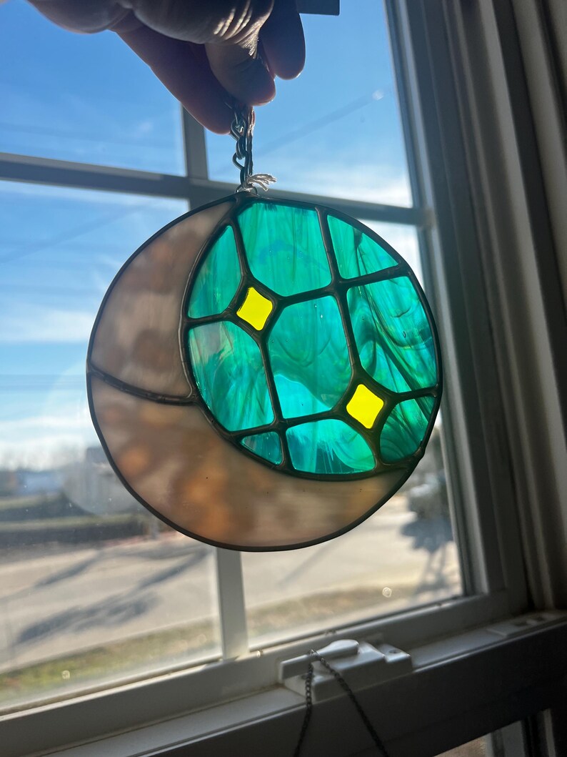 Moon & Stars 5 Round Stained Glass Suncatcher - Etsy