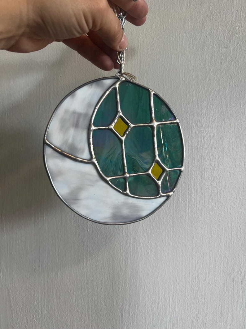 Moon & Stars 5 Round Stained Glass Suncatcher - Etsy