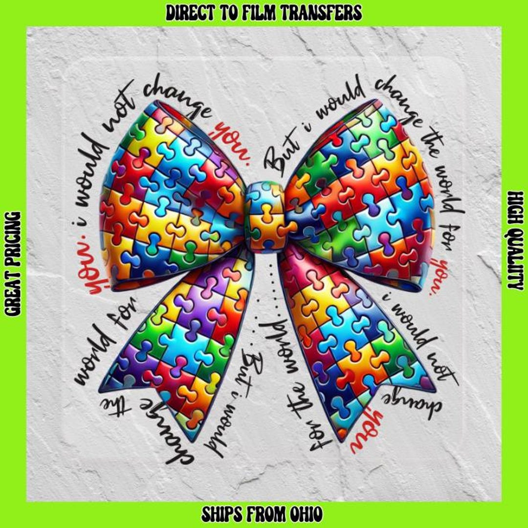 Autism Puzzle Bow Direct to Film Transfers/iron on Transfers Ready to ...