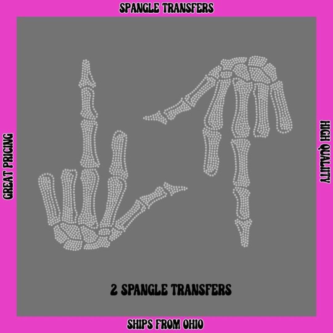 Skeleton Middle Finger Spangle Iron on Transfers Ready to Press for T ...