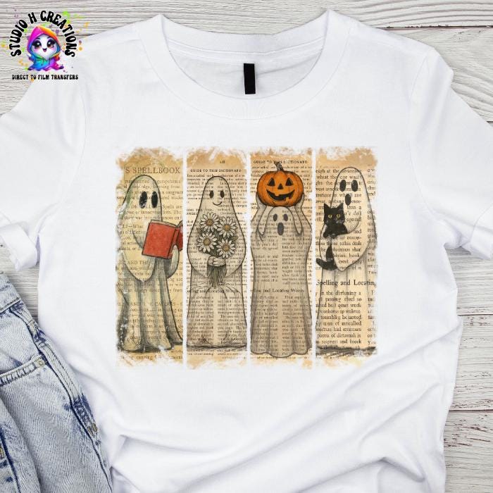 Ghost and Pumpkin Brushstroke With Old Fashion Newspaper Direct to Film ...