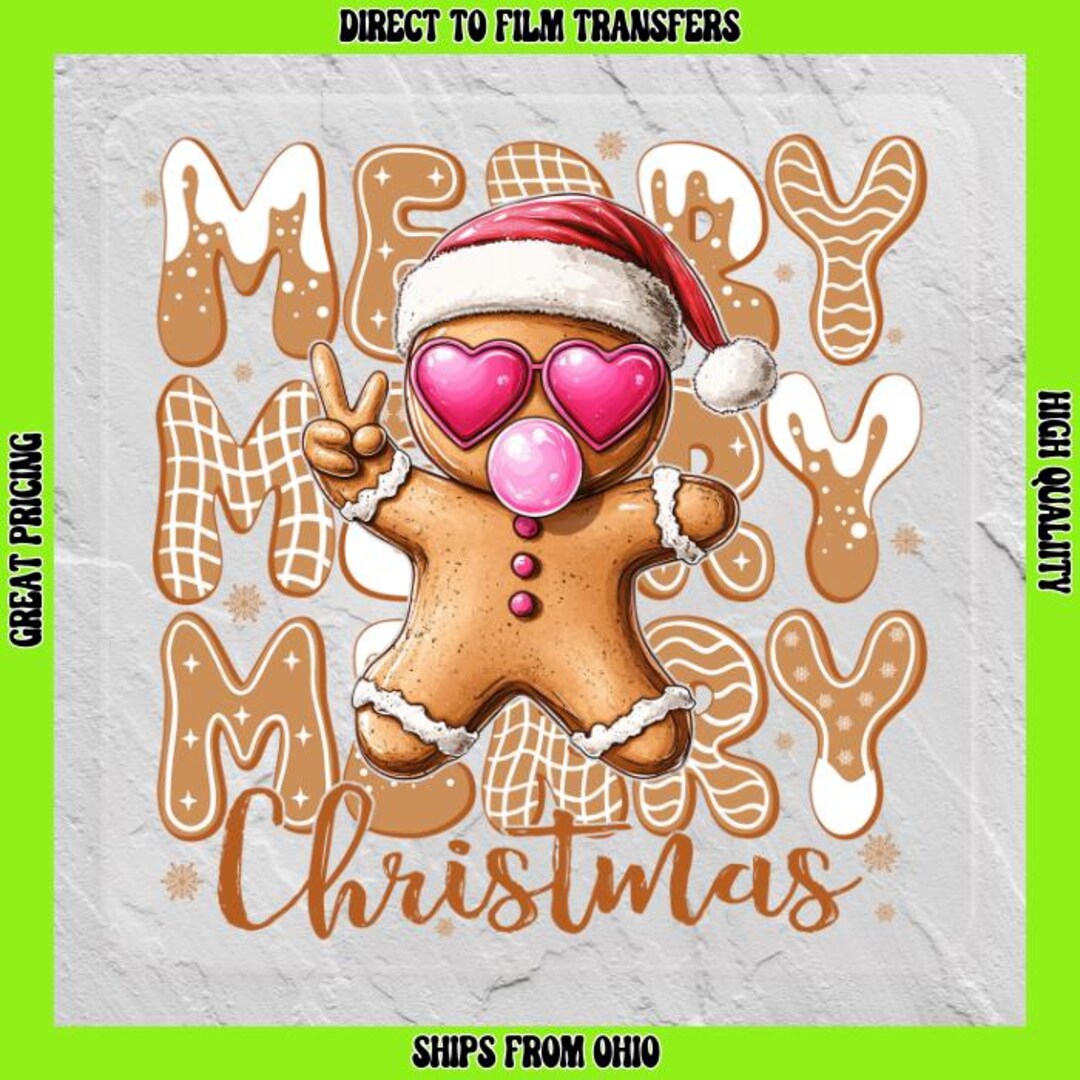 Gingerbread Man Merry Christmas Direct to Film Transfers/iron on ...