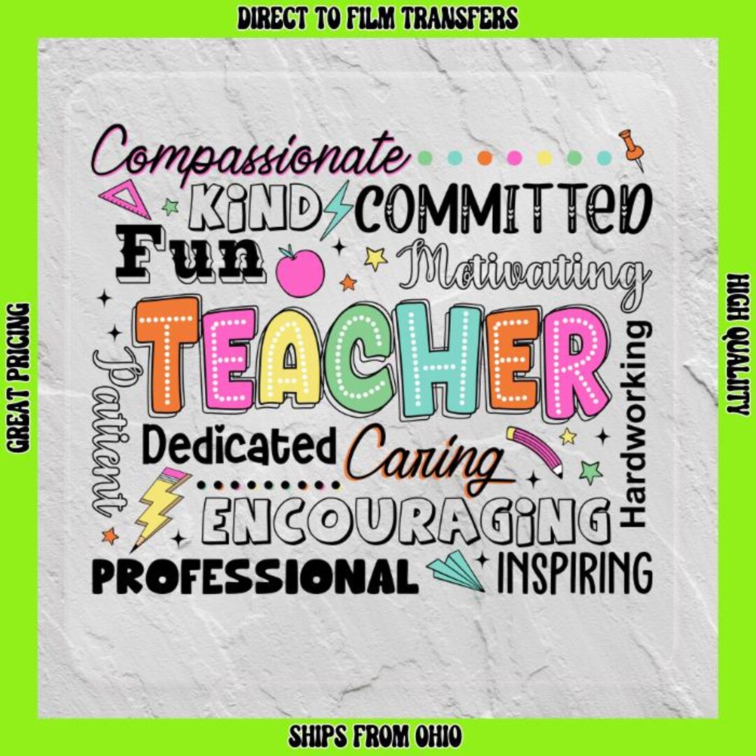 Teacher Fun, Committed, Kind Direct to Film Transfers/iron on Transfers ...