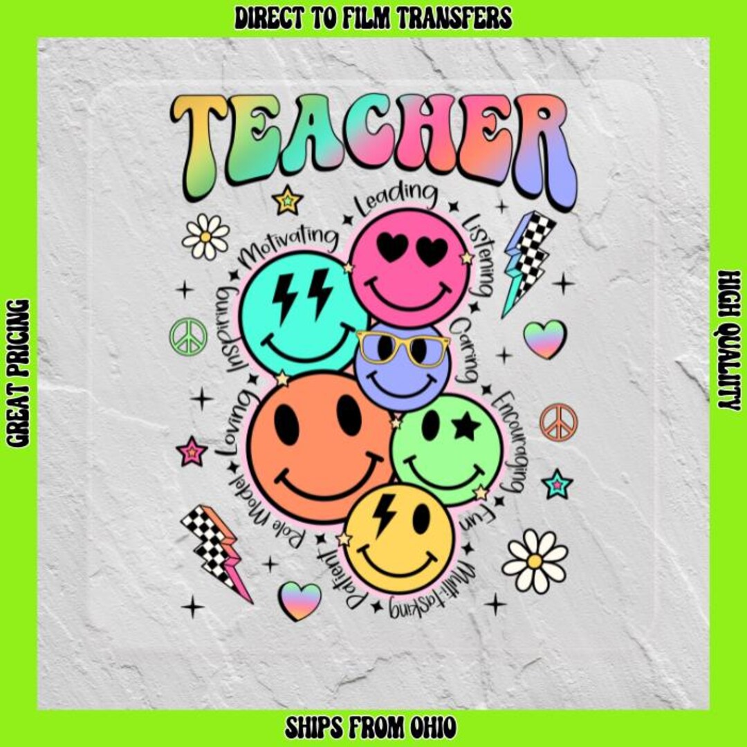 Smiley Face Teacher Direct to Film Transfers/iron on Transfers Ready to ...