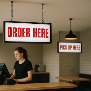 Order Here Lighted Sign – LED Business Sign for Restaurant, Cafe, Food ...