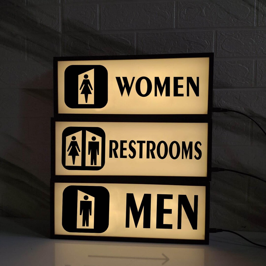 Hanging Restroom Sign With Chain, LED Bathroom Sign, Men Women Restroom ...