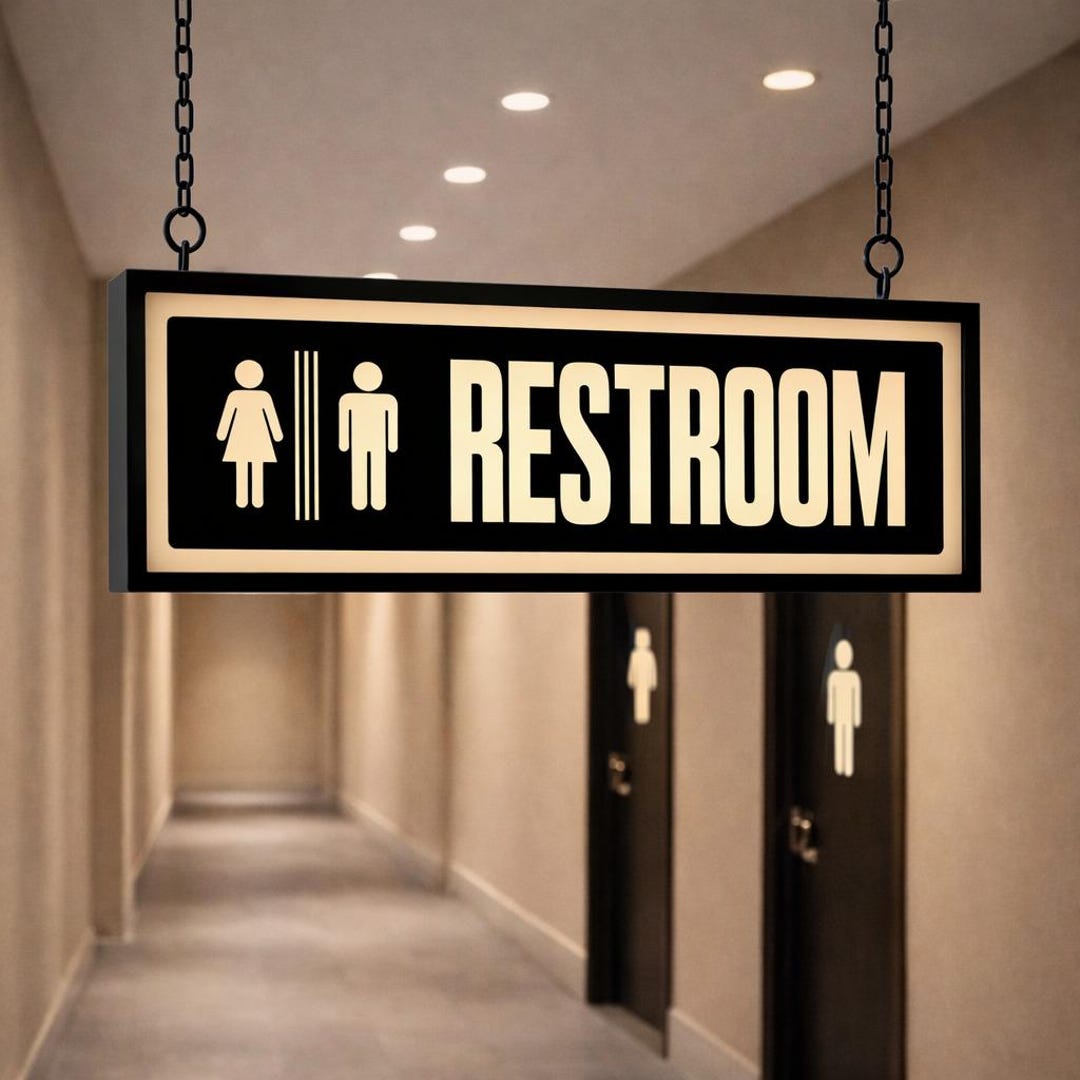 Hanging Restroom Sign With Chain, LED Bathroom Sign, Men Women Restroom ...