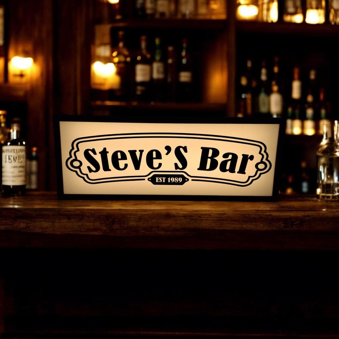 Personalized Bar Light Box, Custom Bar Name Sign, Unique Home Bar Decor ...