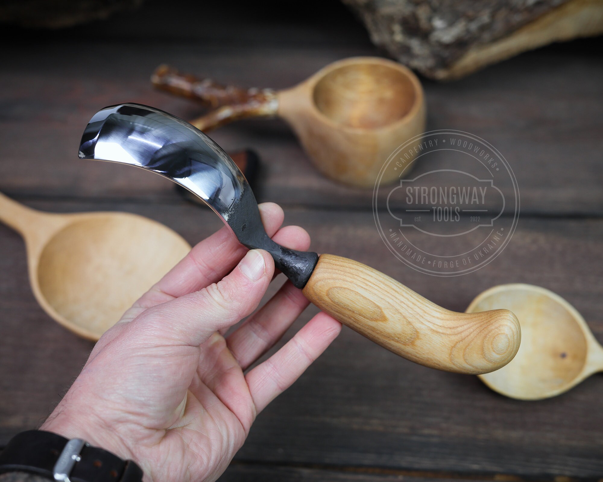 Hand Forged Spoon Gouge: Bent Wood Carving Chisel With Ash Handle - Etsy