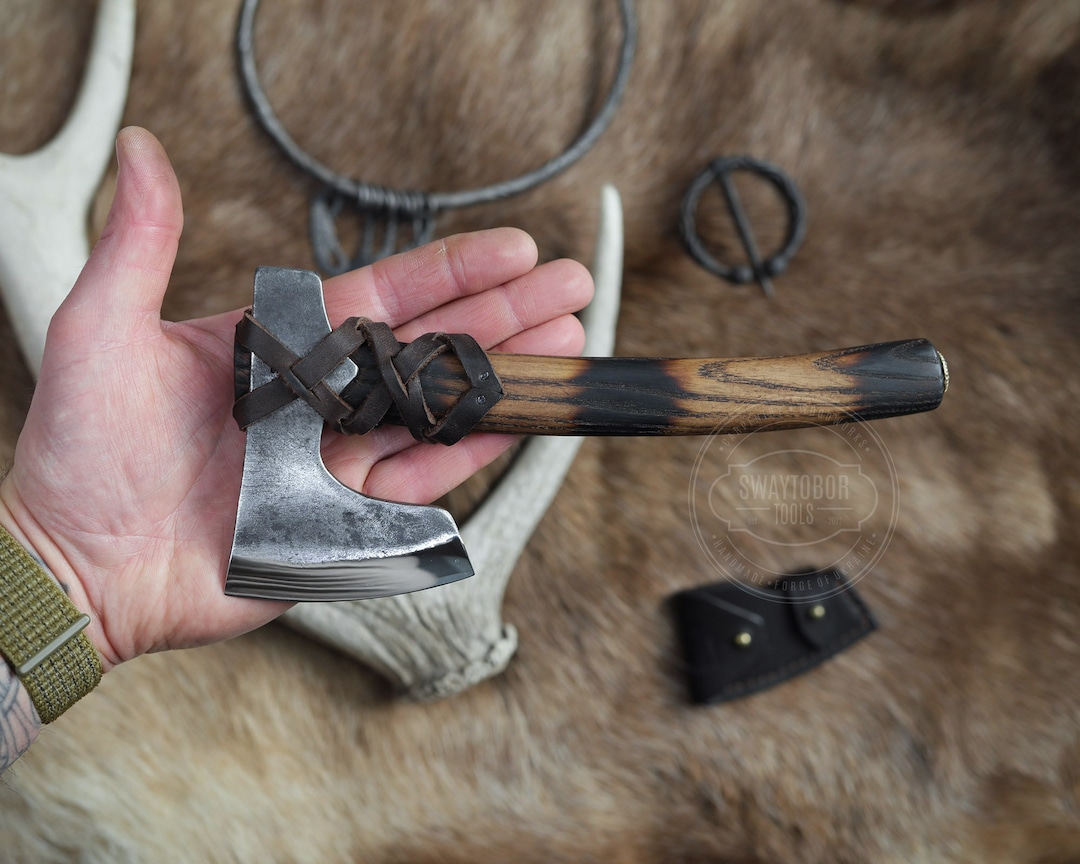 Hand Forged Small Viking Axe: Scandinavian Pocket Axe With Leather ...