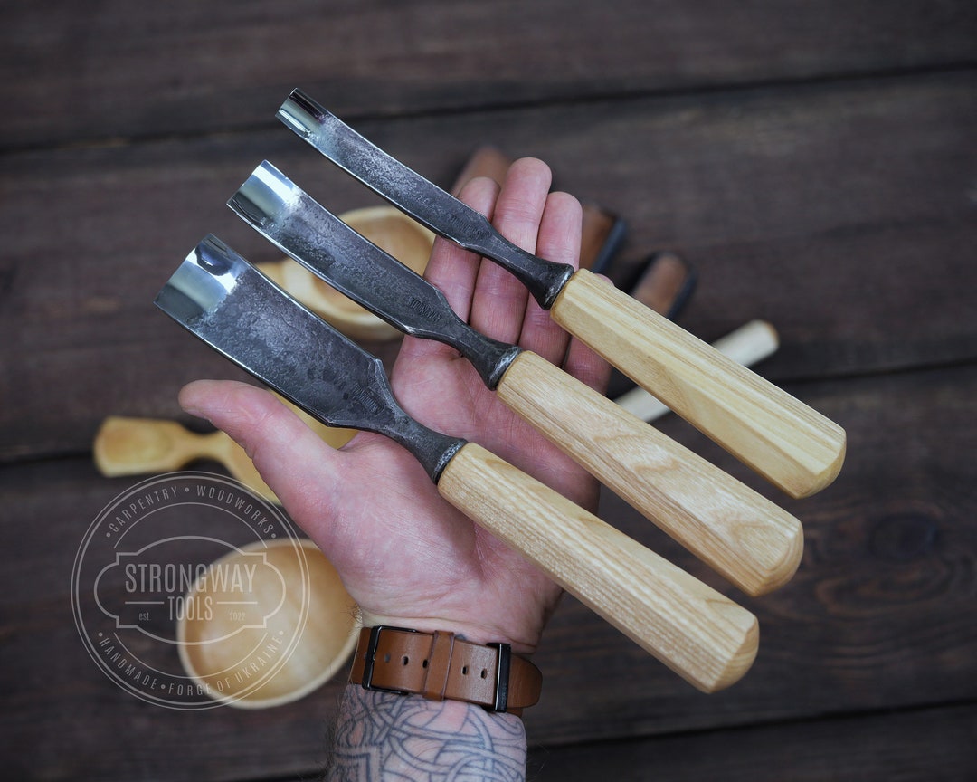 Set Bent Rounded Gouge, Bent Gouge Set 3 Pc. Bent Chisel, Forged Chisel ...