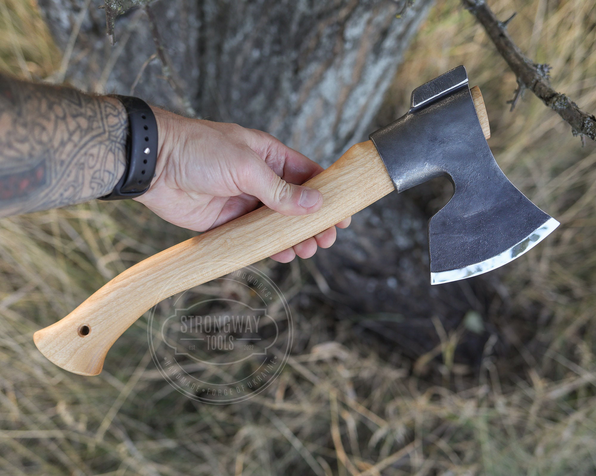 Hand Forged Finnish Forest Axe: 52100 Steel, Ash Handle, Leather Sheath ...