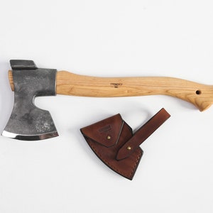 Hand Forged Finnish Forest Axe: 52100 Steel, Ash Handle, Leather Sheath ...