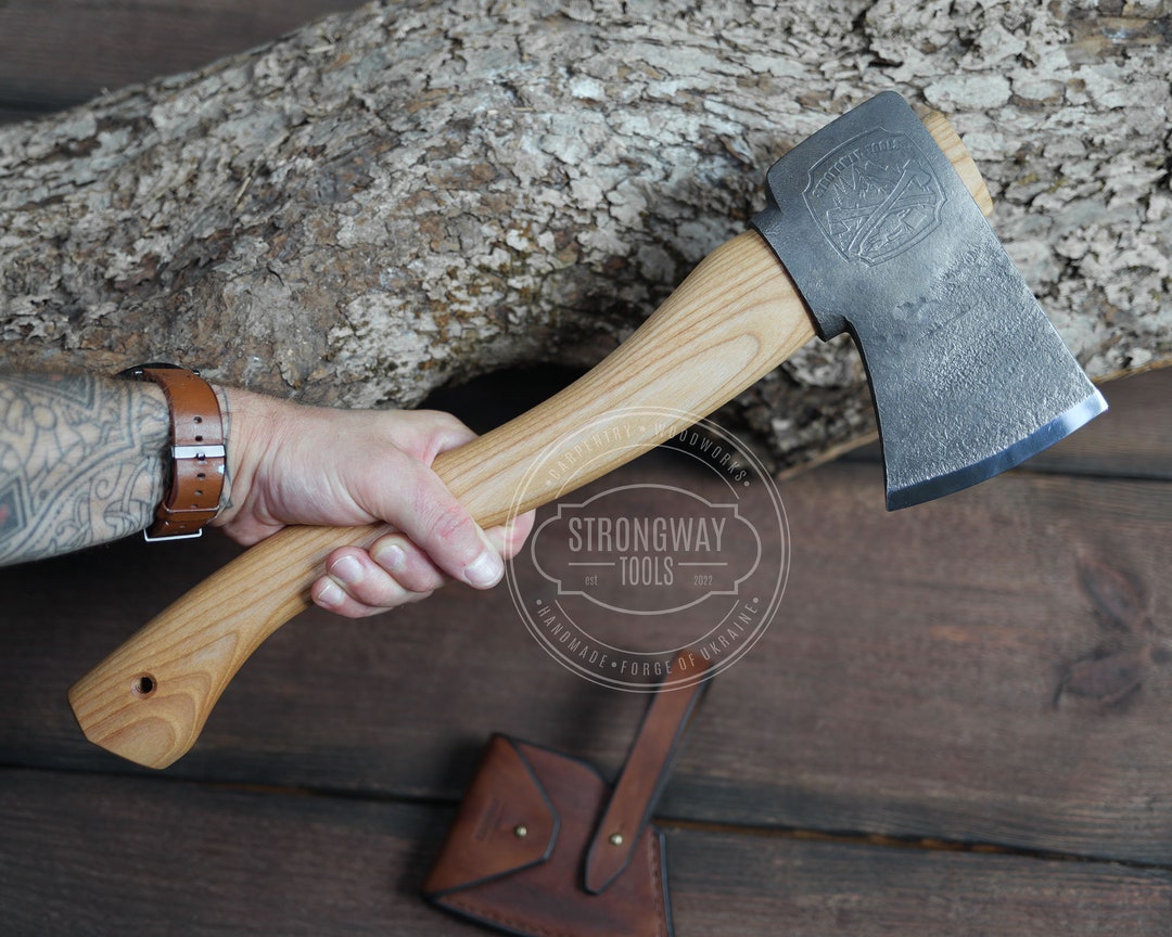 Handmade Bushcraft Axe: Etched Carbon Steel Camping Hatchet - Etsy