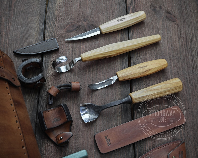 Woodcarving Kit With Brown Leather Organizer Spoon Carving - Etsy