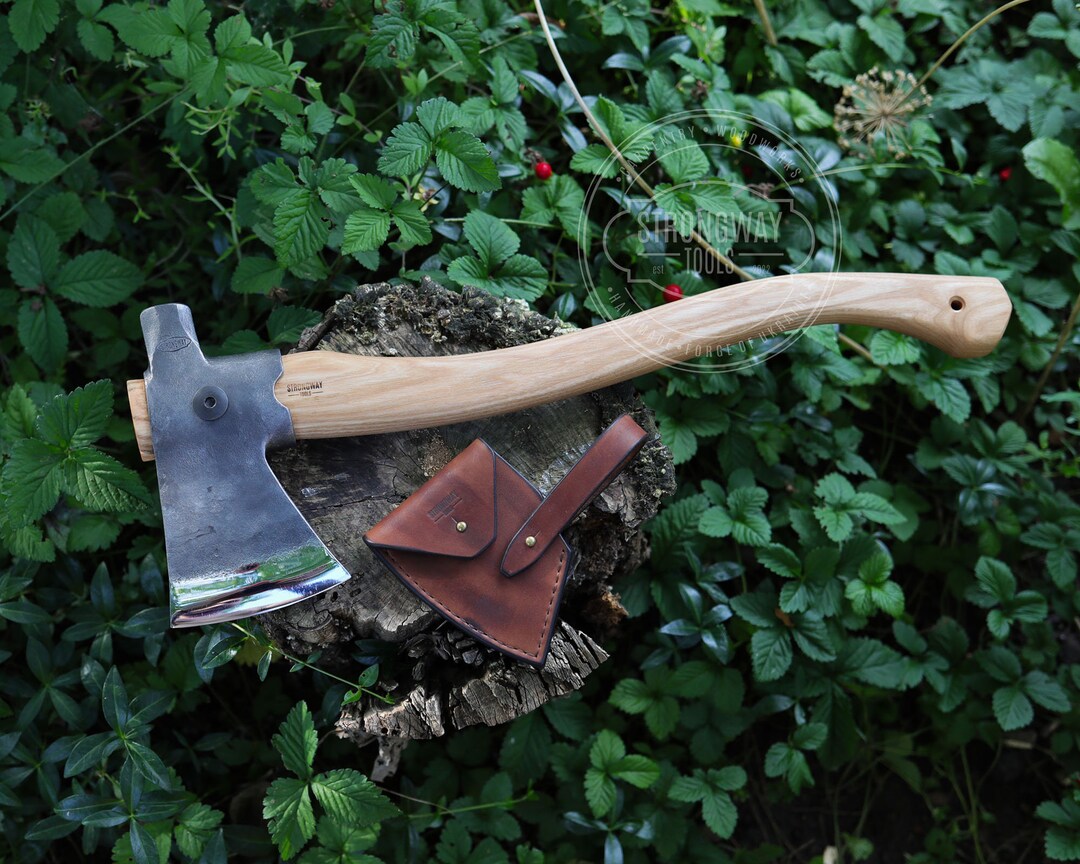 Hand Forged Axe With Hammer: Camping Bushcraft Axe, Ash Handle - Etsy