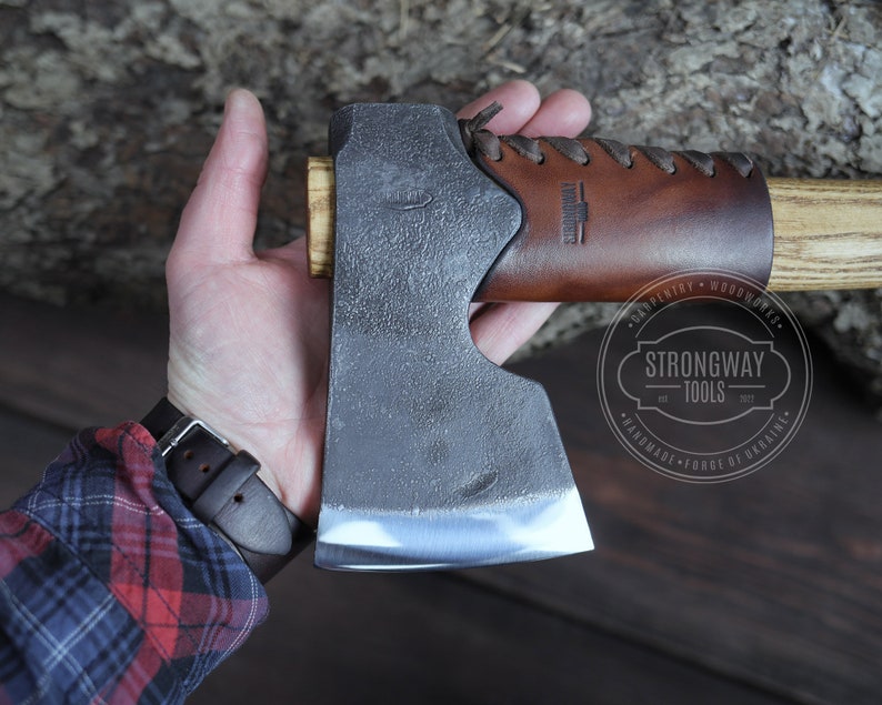 Hand Forged Axe: Medium Camping Hatchet With Leather Handle - Etsy