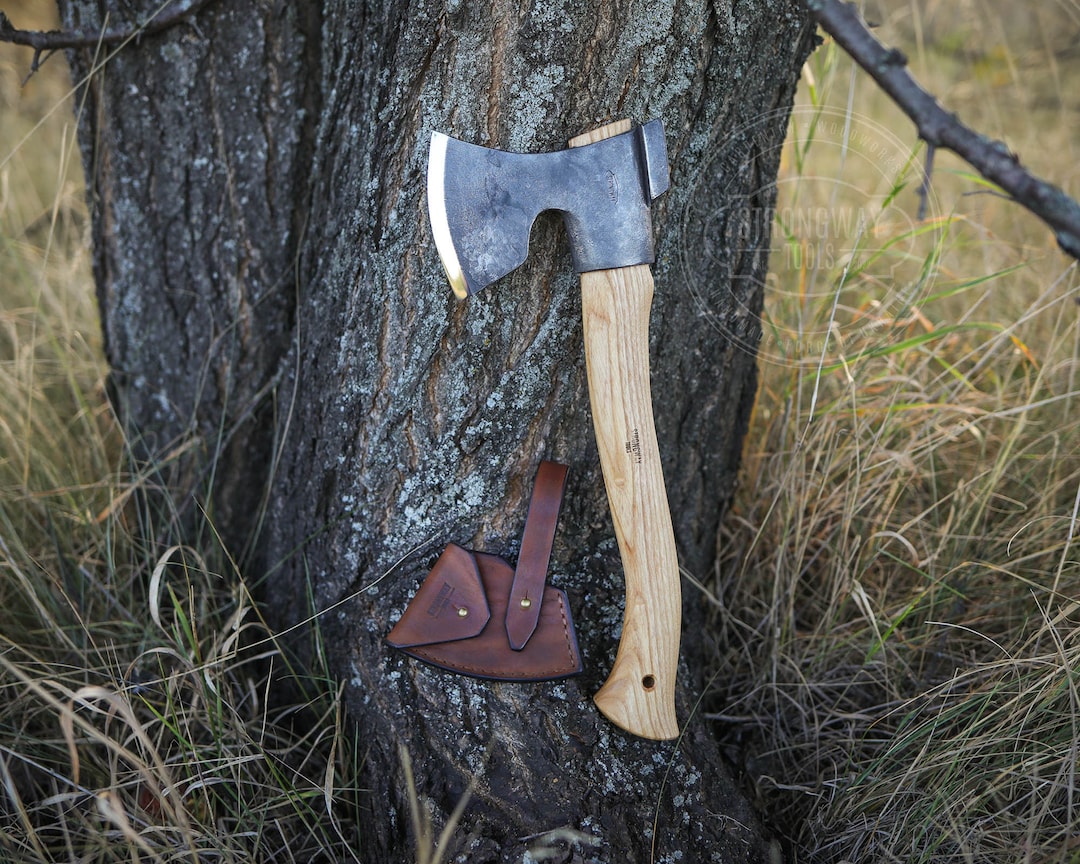 Hand Forged Finnish Forest Axe: 52100 Steel, Ash Handle, Leather Sheath ...