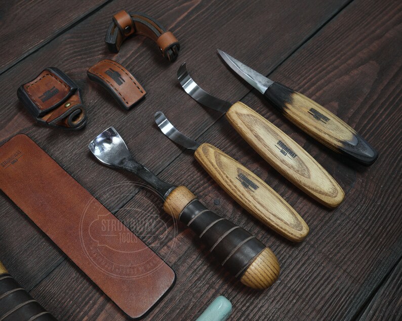 Woodcarving Kit With Brown Leather Organizer Spoon Carving - Etsy