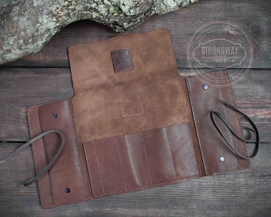 Leather Tool Roll up Pouch Brown Carving Tools Gifts Bushcraft Tool ...
