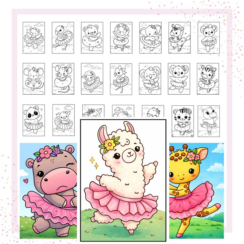 Printable Coloring Pages-pdf Download-adorable Dancing Animals - Etsy