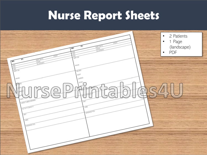 Nurse Report Sheet 2 Patients - Etsy