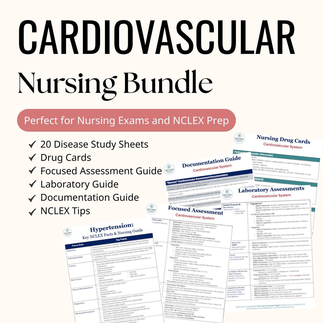 Cardiovascular Nursing Student Bundle | Med Surg NCLEX Study Pack ...