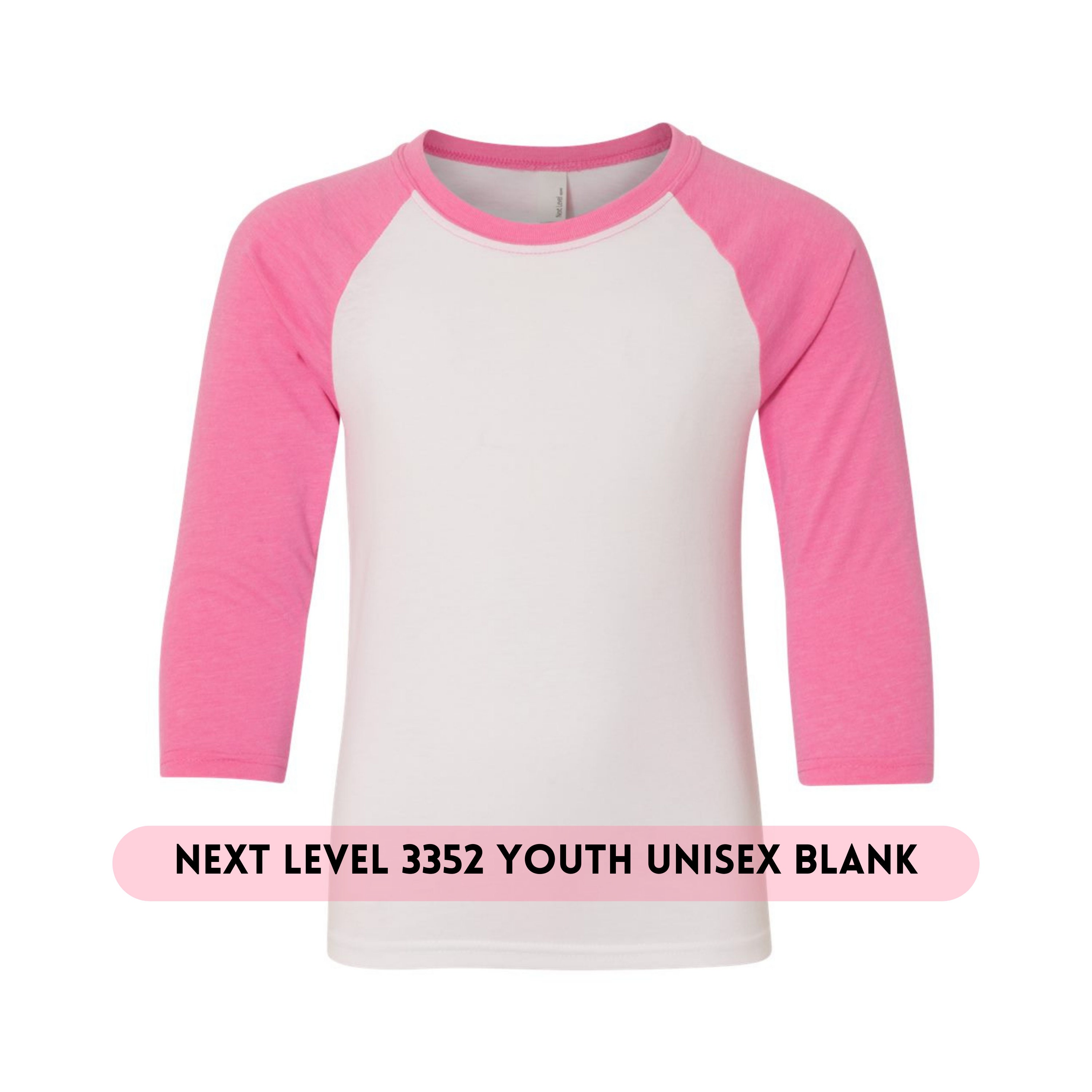 Youth Pink Raglan, 3/4 Sleeve Shirt, Next Level 3352, Blank DIY Tee - Etsy