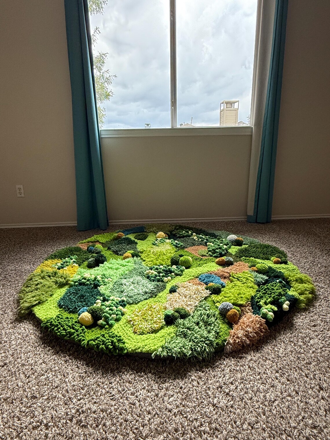 Handmade Circular Area Rug Pink Moss Rug, Fluffy Unique 3D Landscape ...