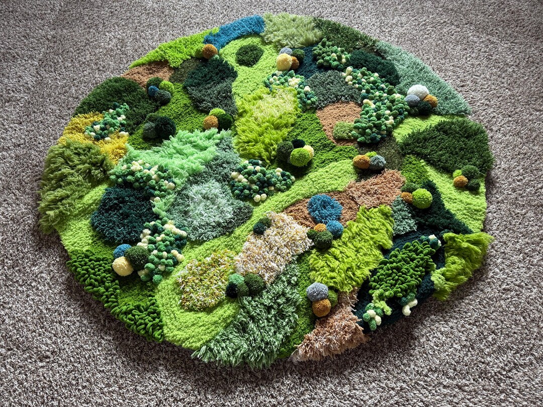 Handmade Circular Area Rug Pink Moss Rug, Fluffy Unique 3D Landscape ...