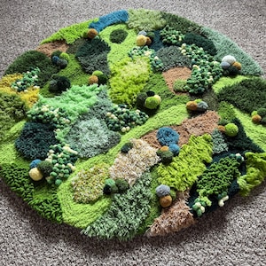 Handmade Circular Area Rug Pink Moss Rug, Fluffy Unique 3D Landscape ...