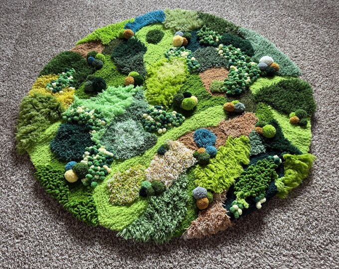 Handmade Circular Area Rug Pink Moss Rug, Fluffy Unique 3D Landscape ...