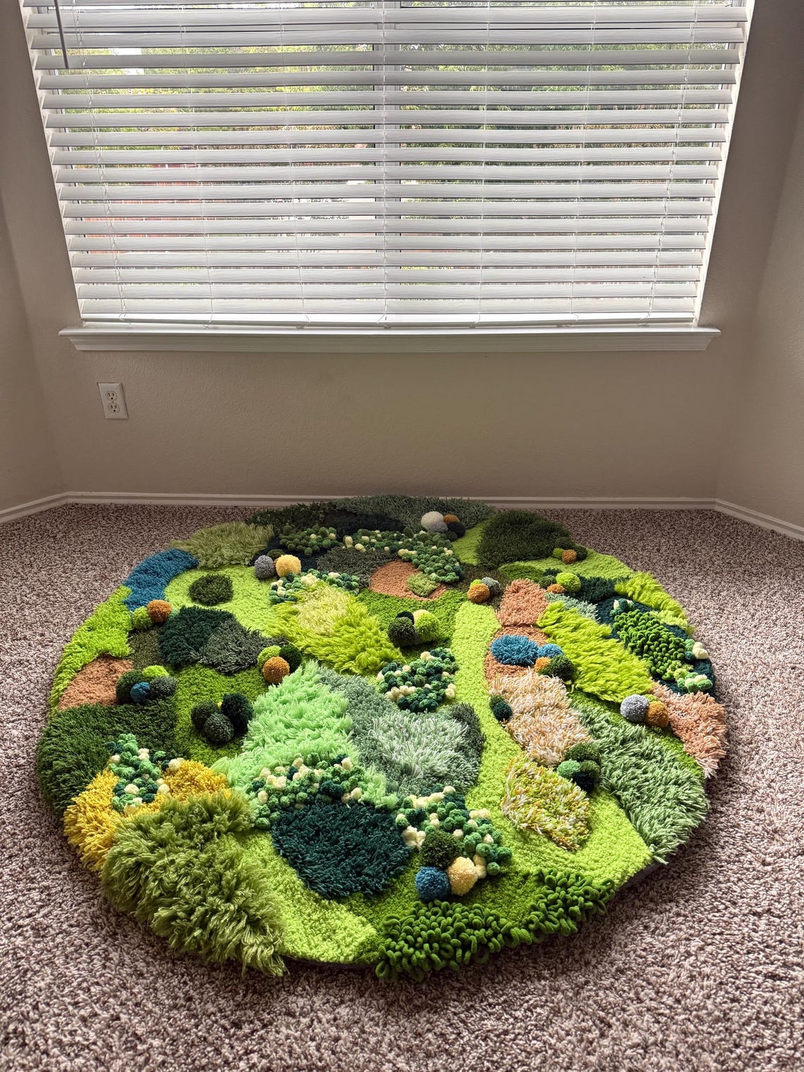 Handmade Circular Area Rug Pink Moss Rug, Fluffy Unique 3D Landscape ...