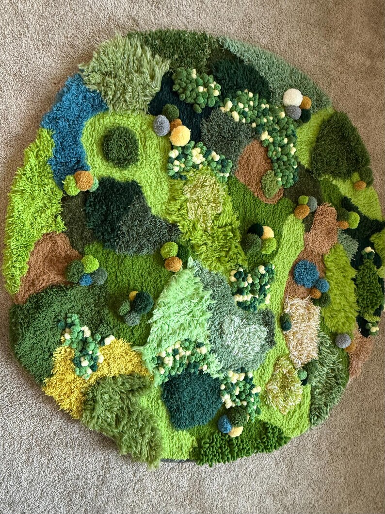 Handmade Circular Area Rug Pink Moss Rug, Fluffy Unique 3D Landscape ...