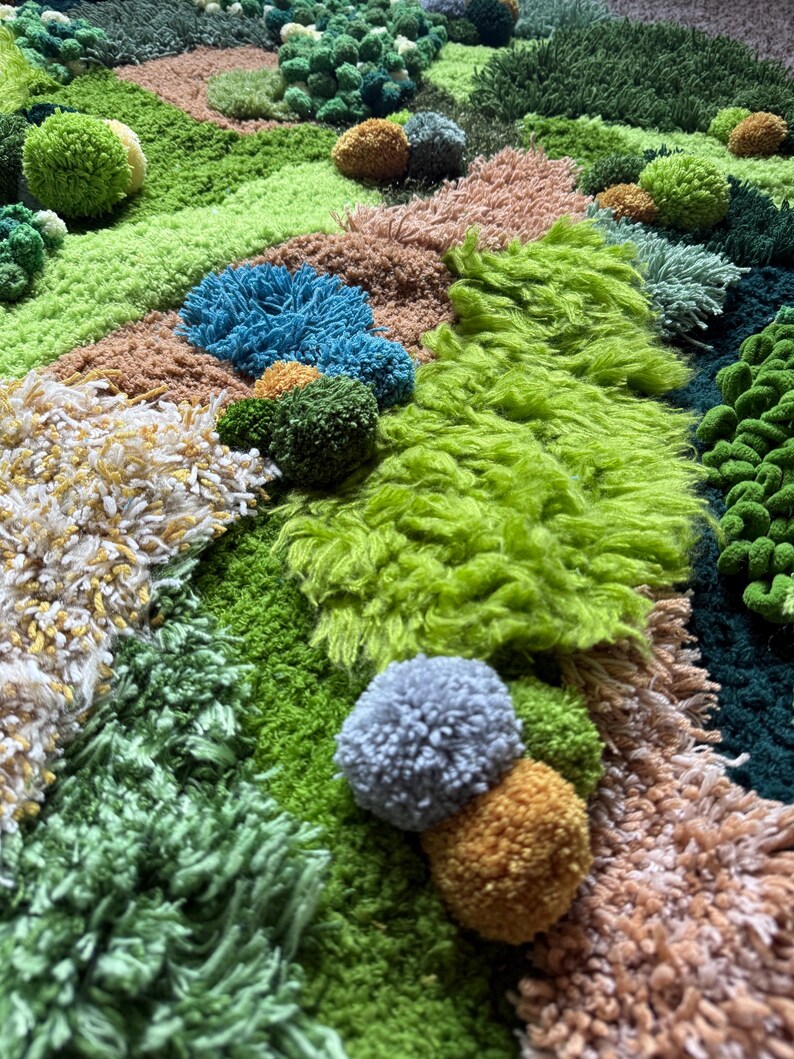 Handmade Circular Area Rug Pink Moss Rug, Fluffy Unique 3D Landscape ...