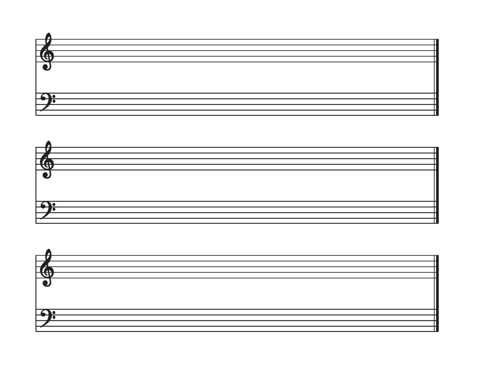 Staff Paper: Grand Staff, Treble Clef, Bass Clef letter Sized 8.5x11 ...