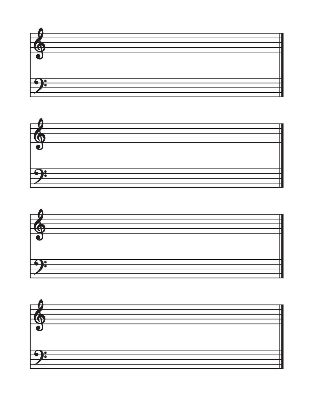 Staff Paper: Grand Staff, Treble Clef, Bass Clef letter Sized 8.5x11 ...