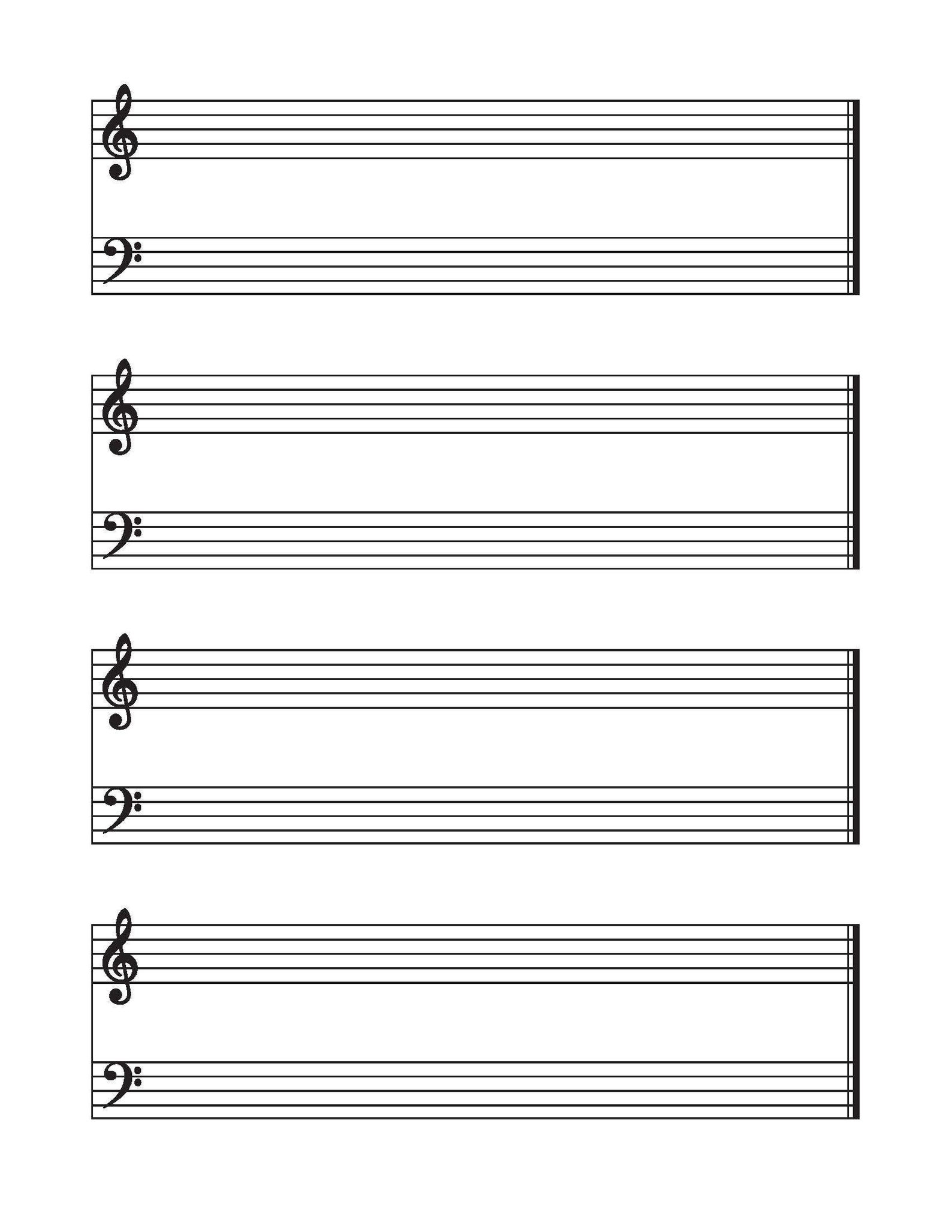 Staff Paper: Grand Staff, Treble Clef, Bass Clef letter Sized 8.5x11 ...